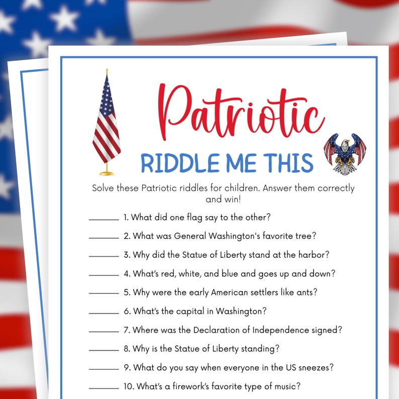 Patriotic Games, Riddles, Patriotic Trivia, 4th of July Games, Labor ...