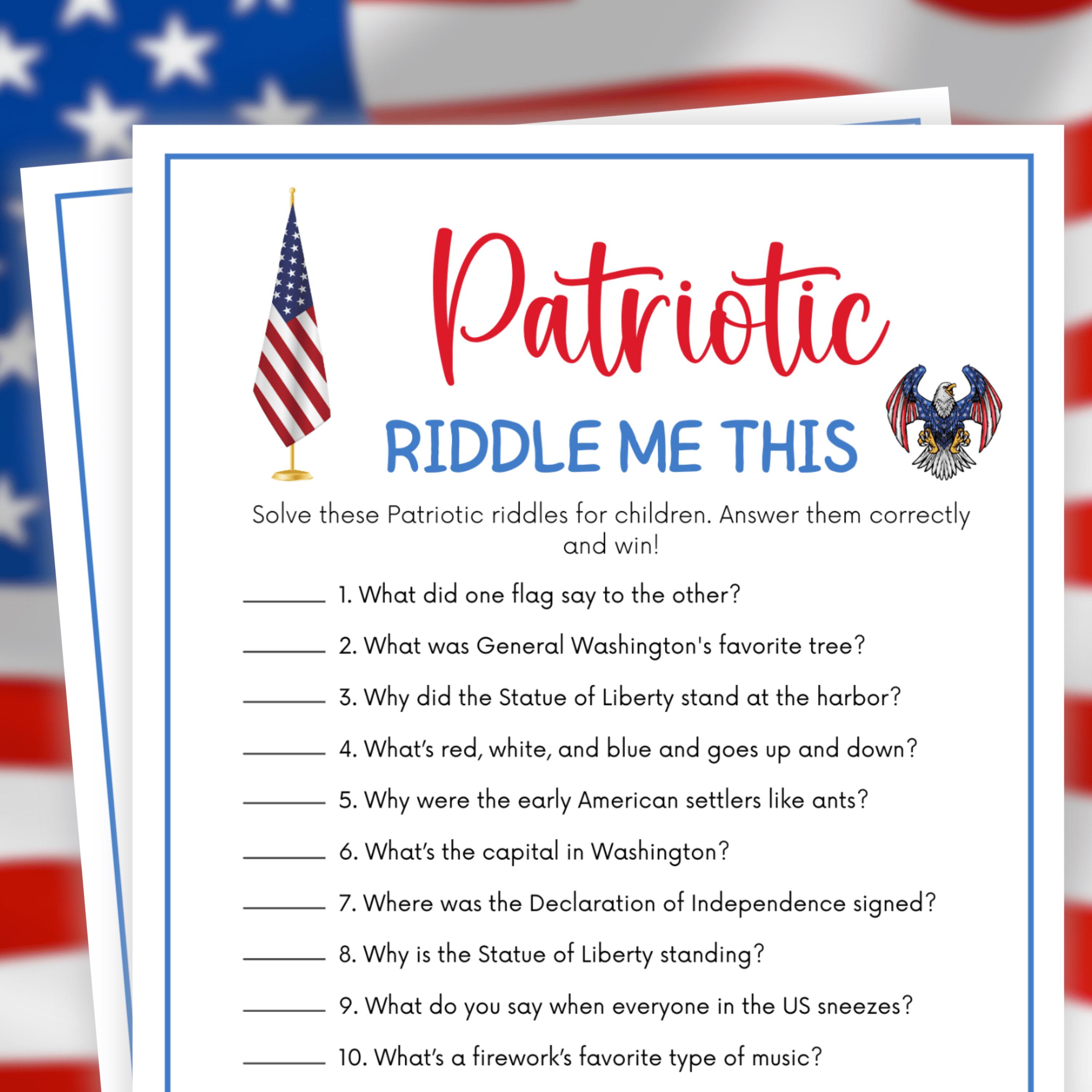 Patriotic Games, Riddles, Patriotic Trivia, 4th of July Games, Labor ...