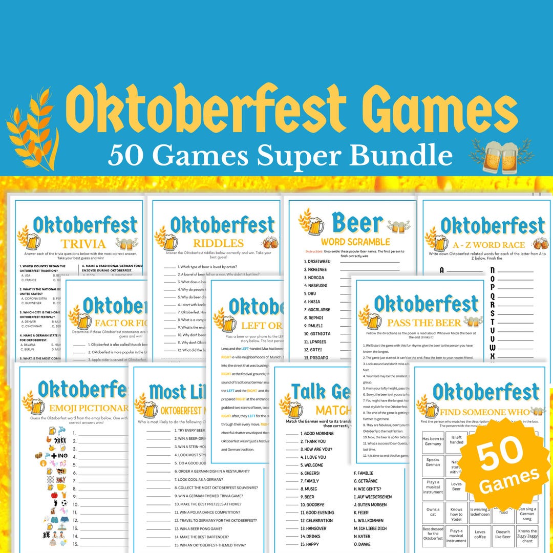 Oktoberfest Games, 50 Game SUPER Bundle, Oktoberfest Party Games, Beer ...
