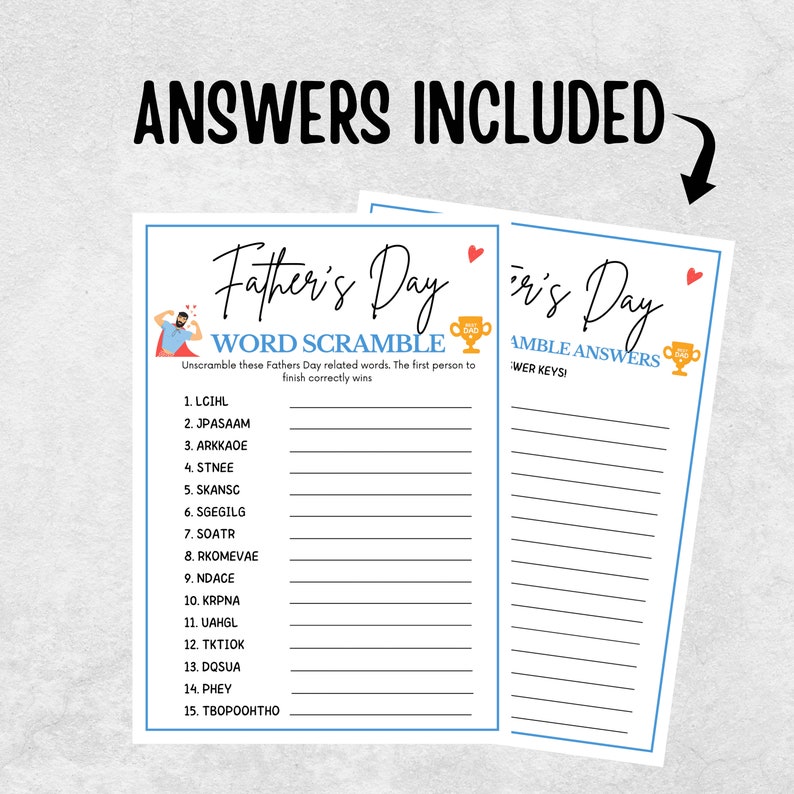 Fathers Day Games, Fathers Day Word Scramble, Fathers Day Party Games ...