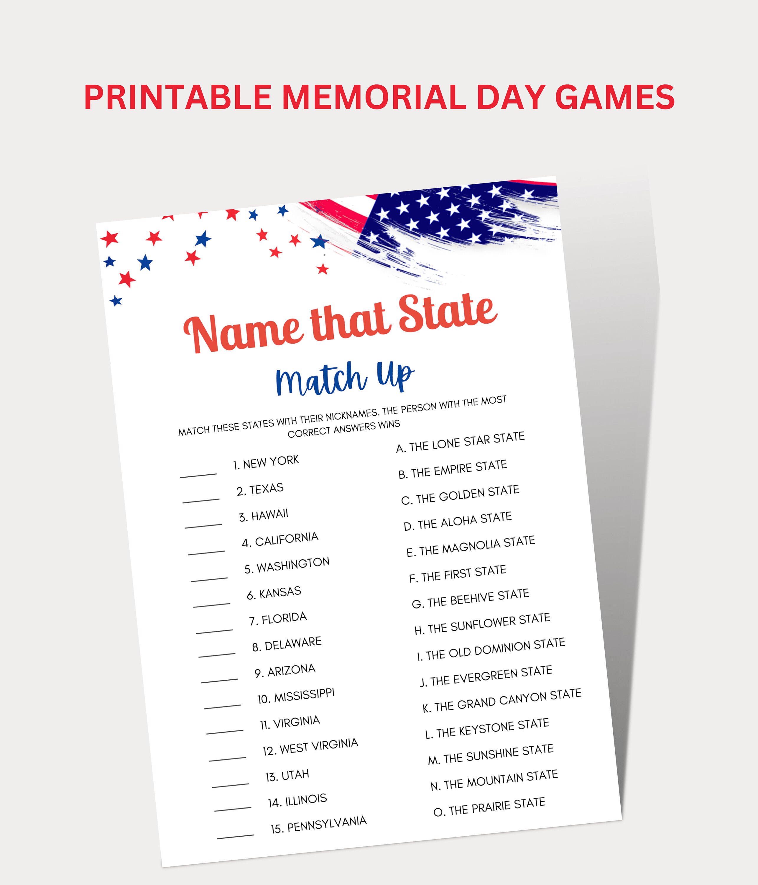 Memorial Day Game Name That State, Memorial Day Games for Kids ...