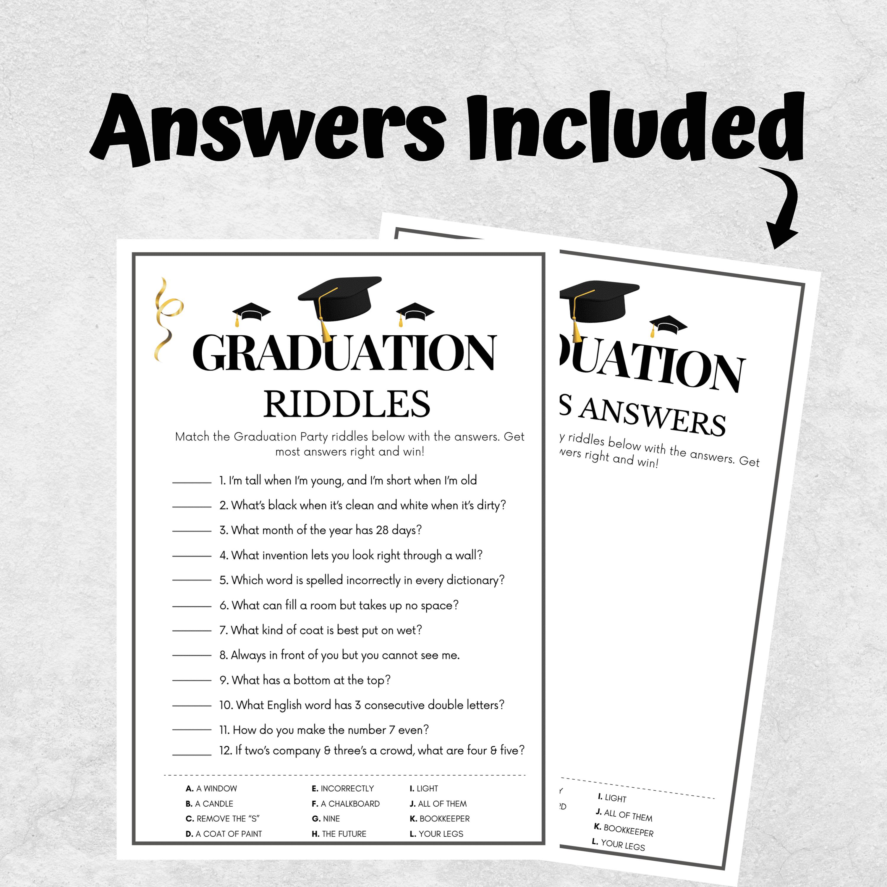 Graduation Riddles, Graduation Games, College Graduation Games, High ...