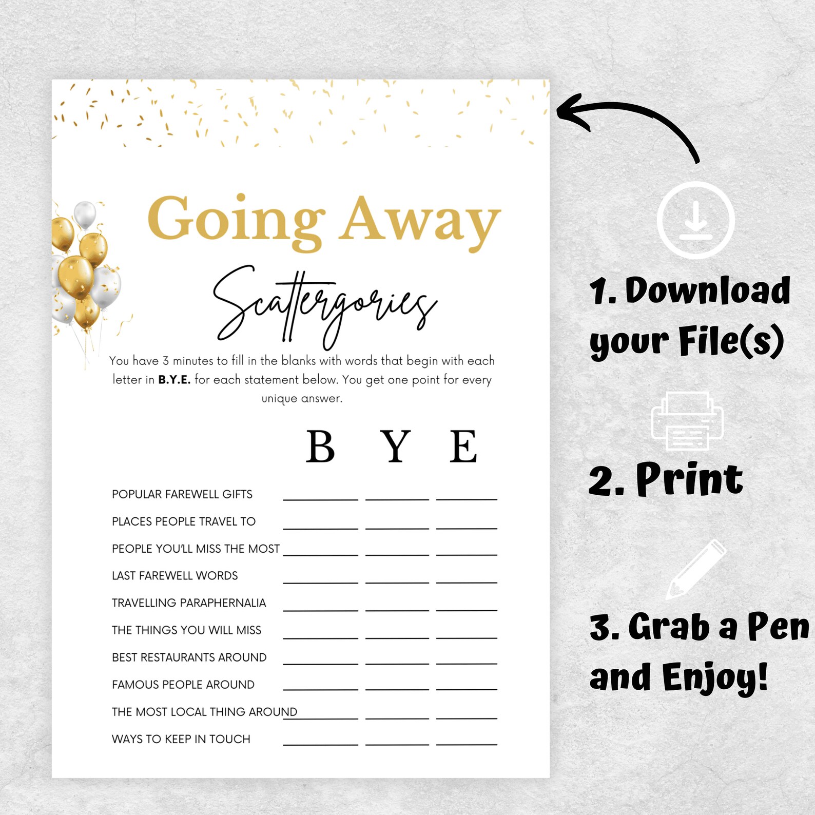 Going Away Party Games, Scattergories, Going Away Games, Farewell Party ...