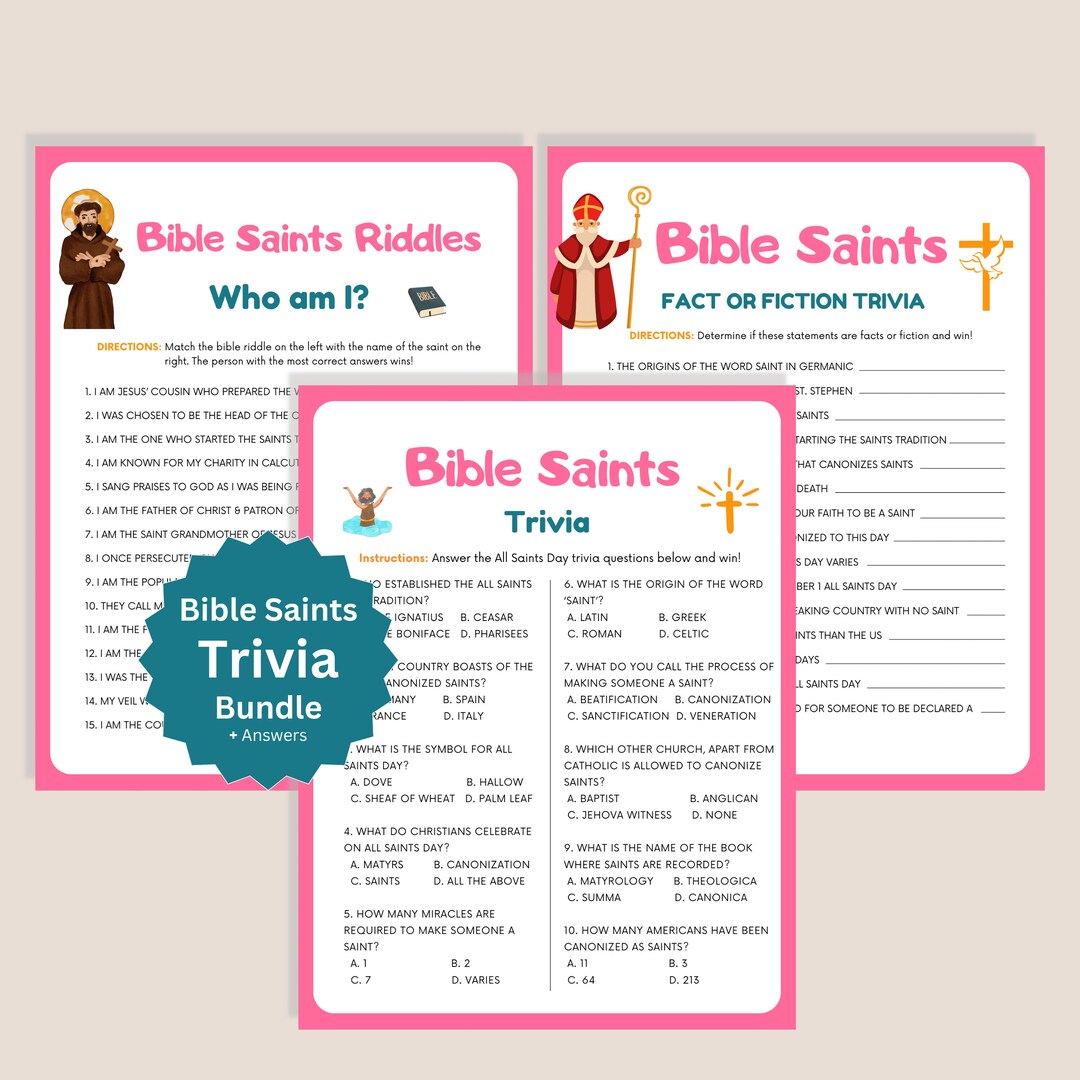 Bible Games, All Saints Days Trivia Bundle, Printable Sunday School ...