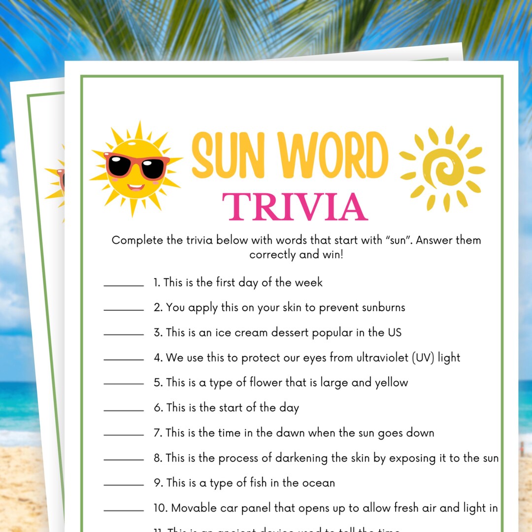 Sun Word Trivia, Sunday School Games, Classroom Games, Summer Trivia ...