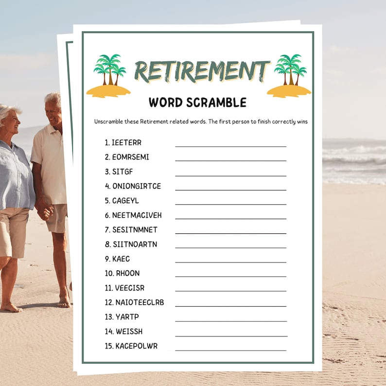 Retirement Party Games, Retirement Word Scramble Game, Retirement Game ...