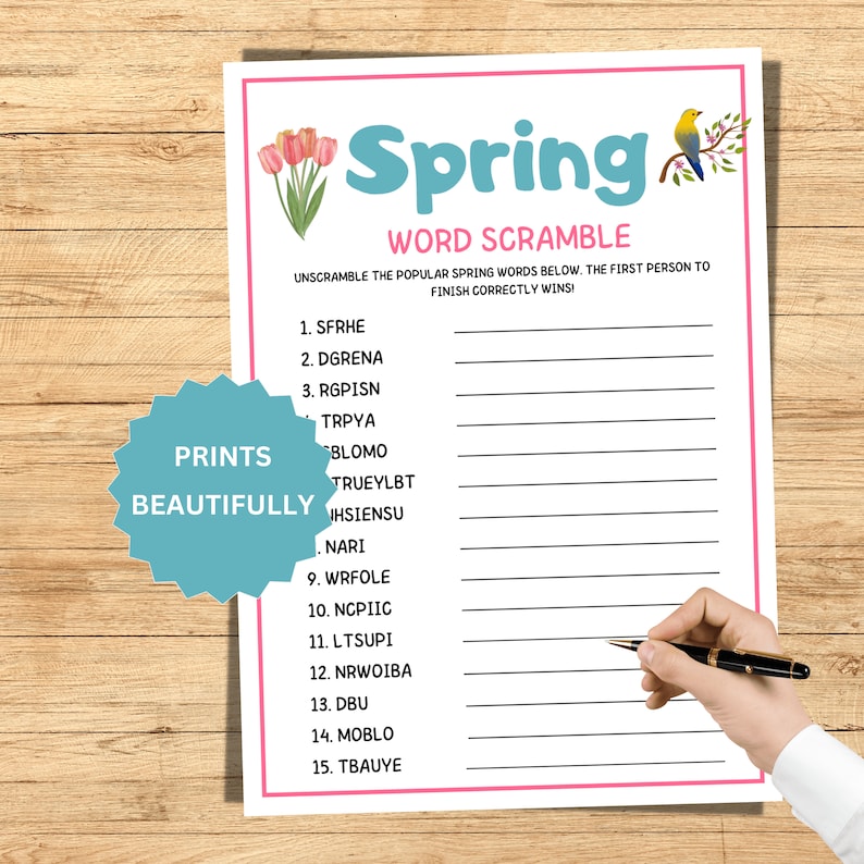 Spring Games, Spring Word Scramble, Spring Party Games, Spring Birthday ...