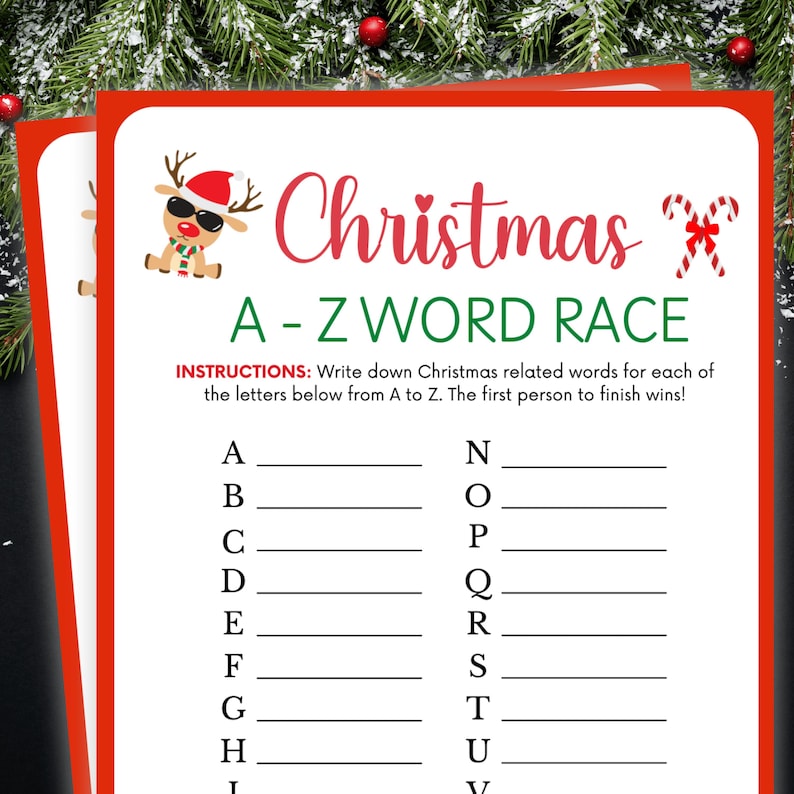 Christmas Games, A to Z Word Race, Christmas Party Games, Christmas ...