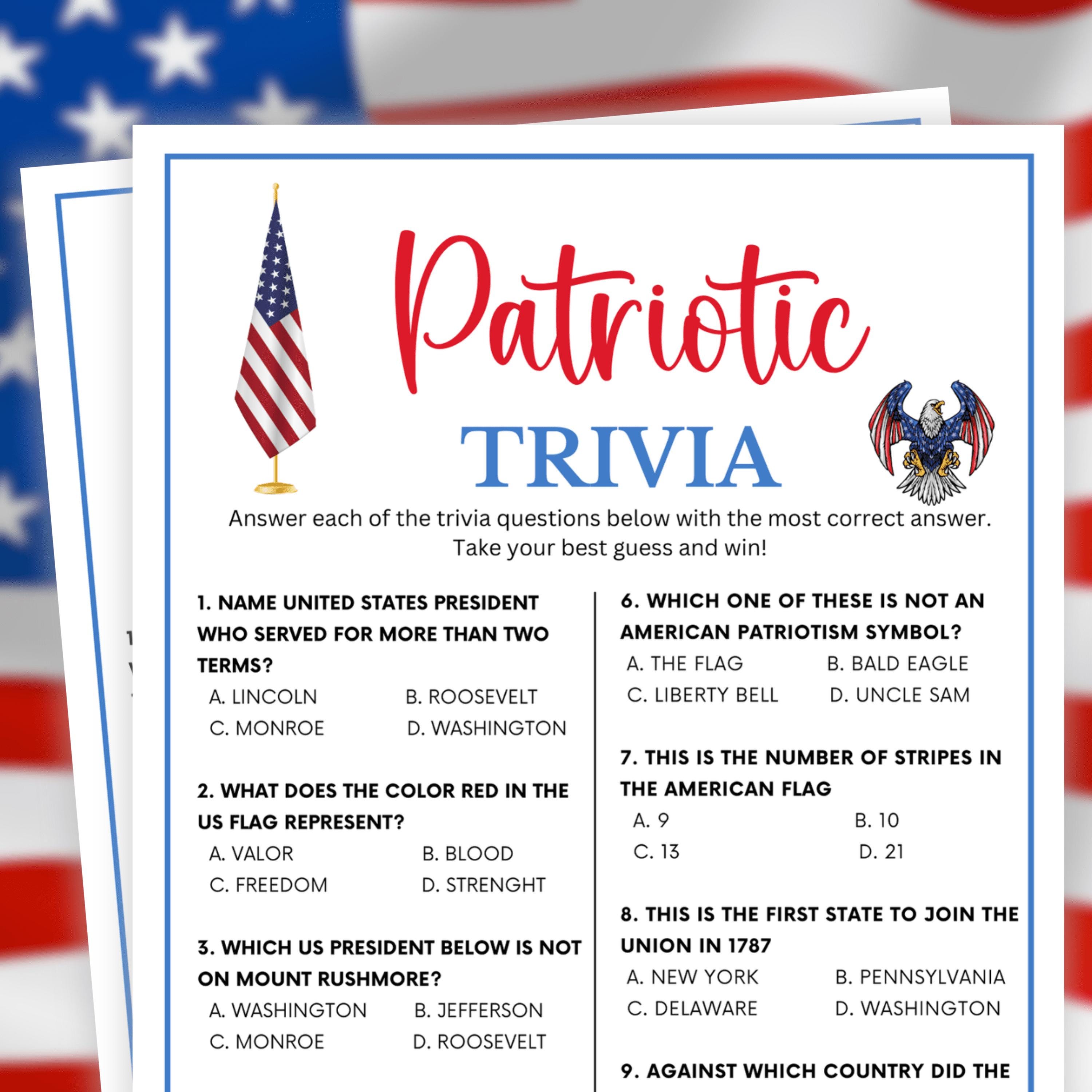 Patriotic Trivia, Patriotic Party Games, Patriotic Games for Kids ...