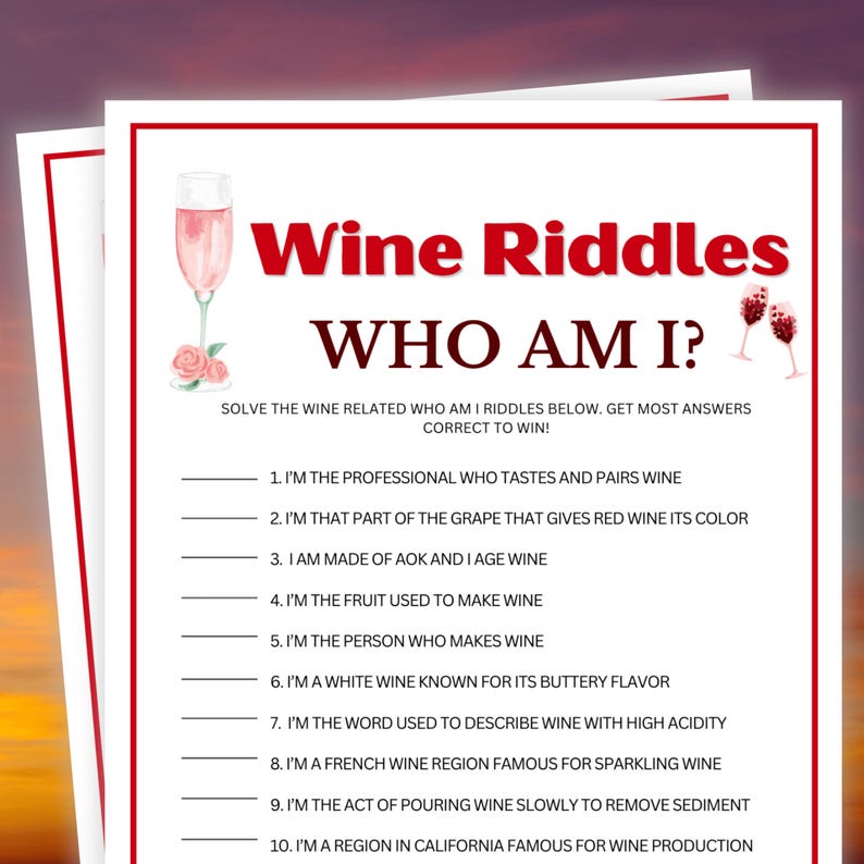 Wine Party Who Am I Riddles, Wine Party Games, Wine Games, Wine Tasting ...