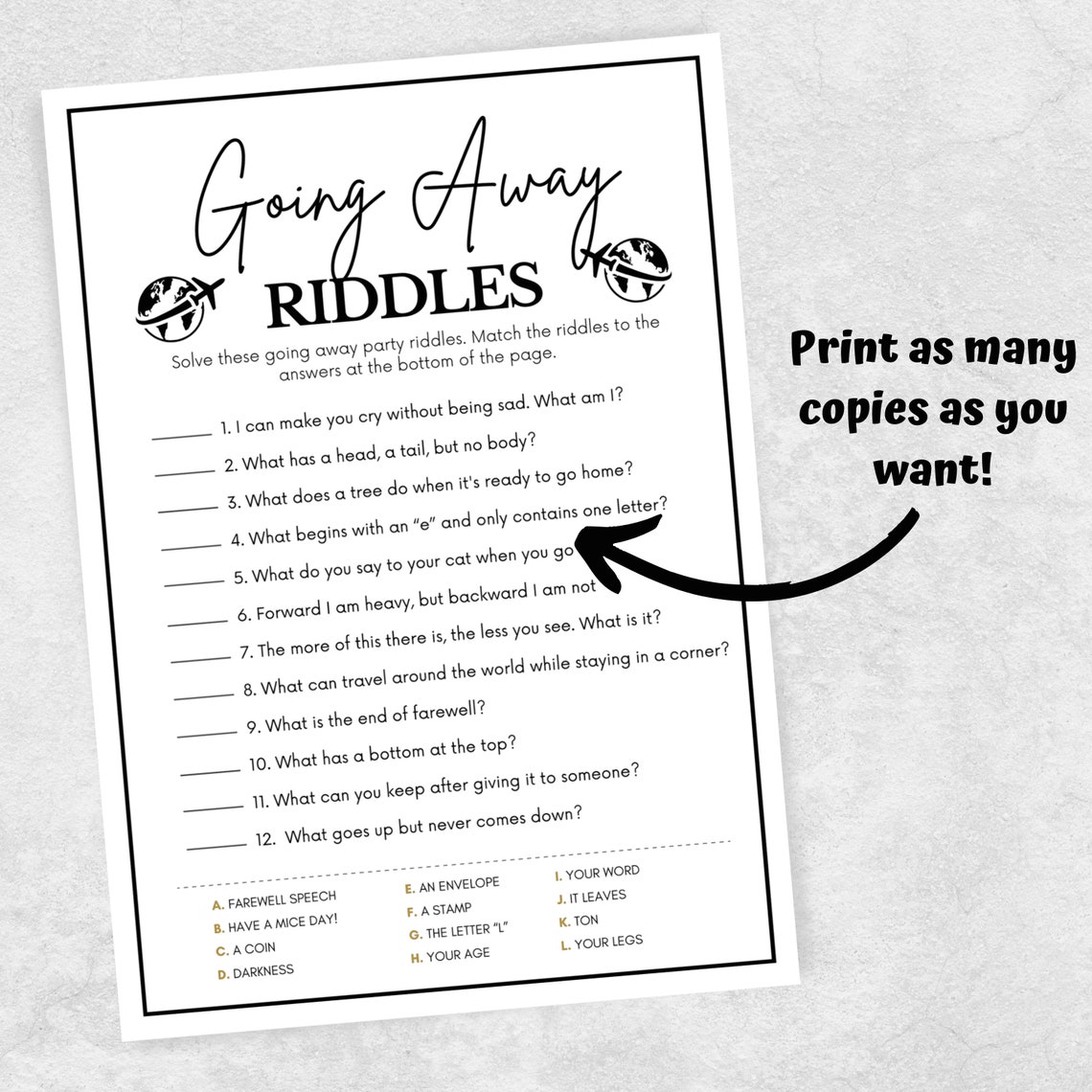Going Away Party Riddles, Going Away Party Games, Going Away Games ...