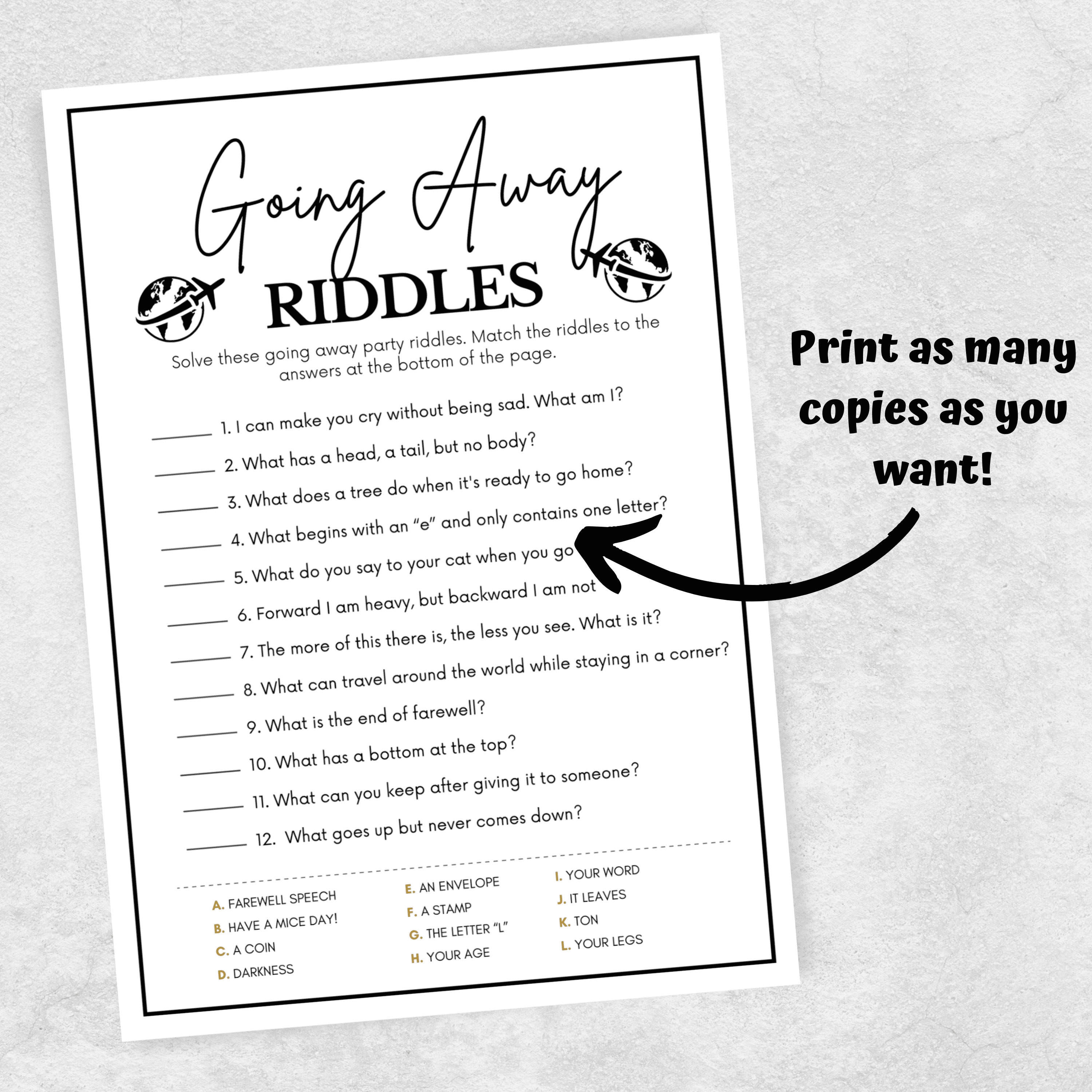 Going Away Party Riddles, Going Away Party Games, Going Away Games ...