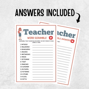 Teacher Word Scramble, Printable Teacher Games, Teachers Party Games ...