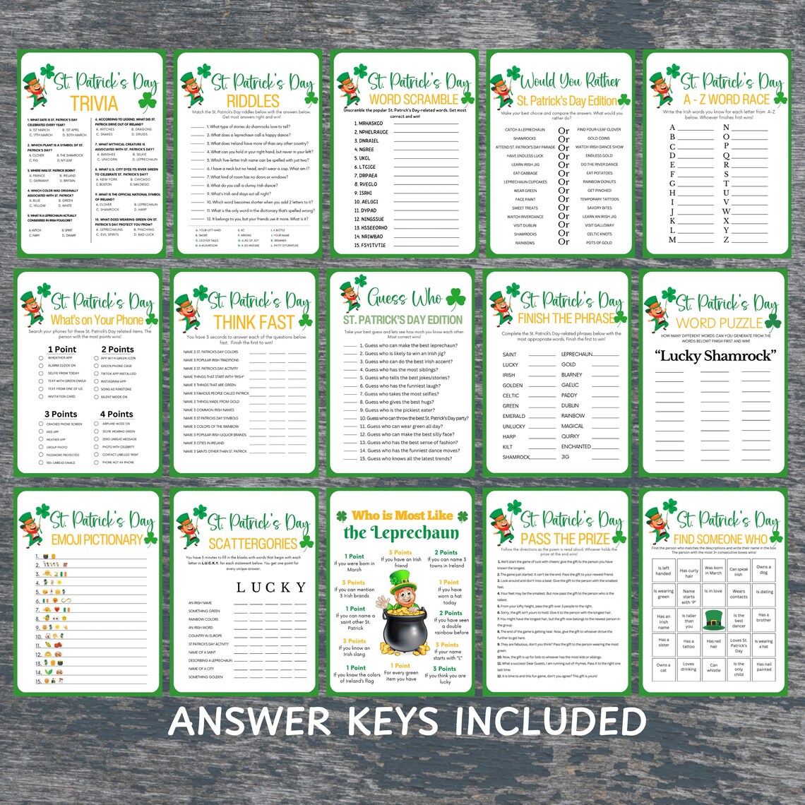 St Patricks Day Games, 50 Games SUPER Bundle, St Patrick's Day Party ...