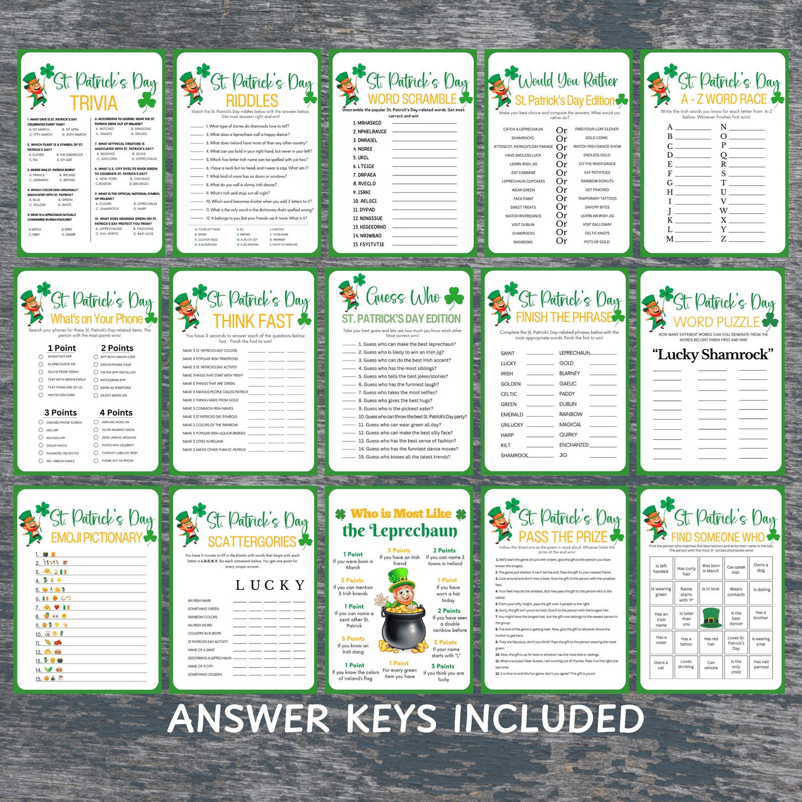 St Patricks Day Games, 50 Games SUPER Bundle, St Patrick's Day Party ...