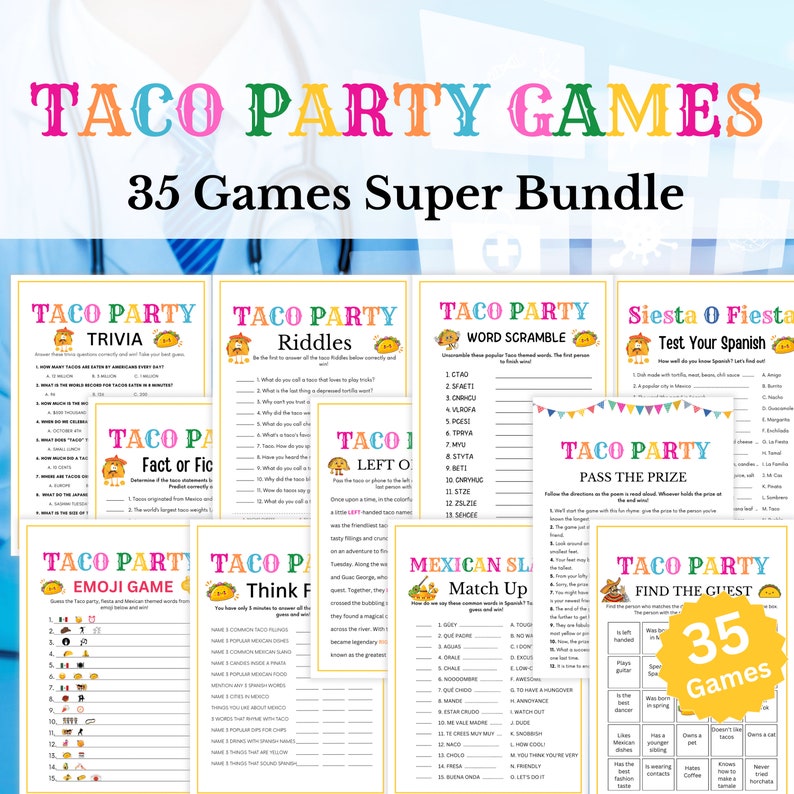 Taco Party Games, 35 Game SUPER Bundle, Taco Tuesday Games, Taco Party ...