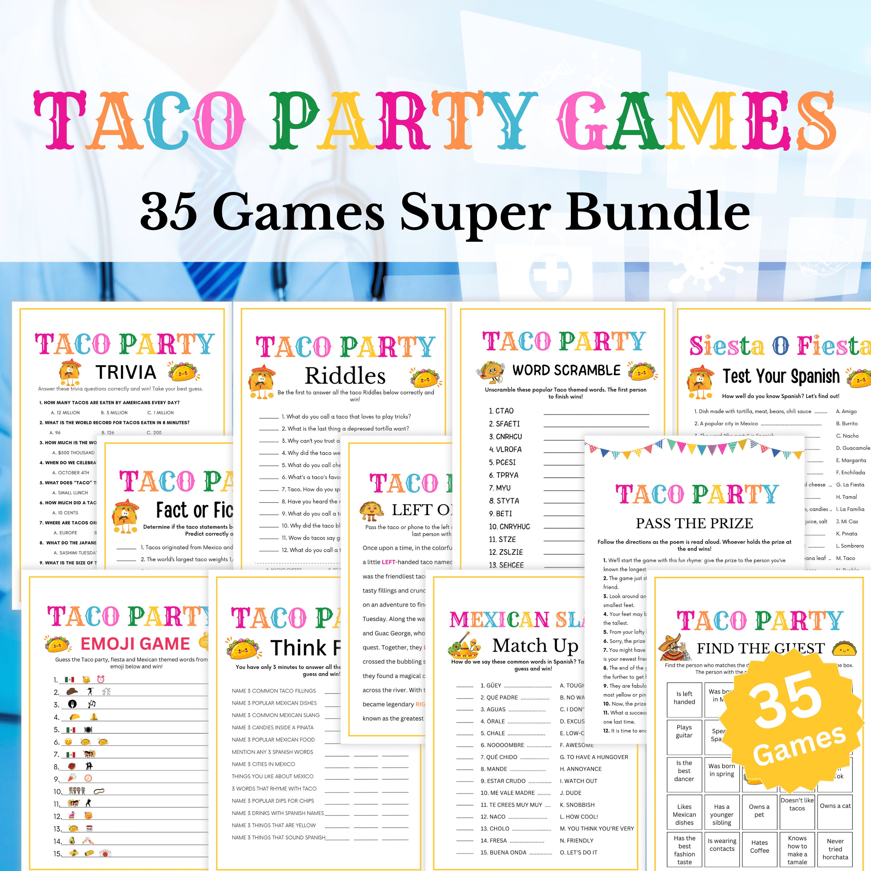 Taco Party Games, 35 Game SUPER Bundle, Taco Tuesday Games, Taco Party ...