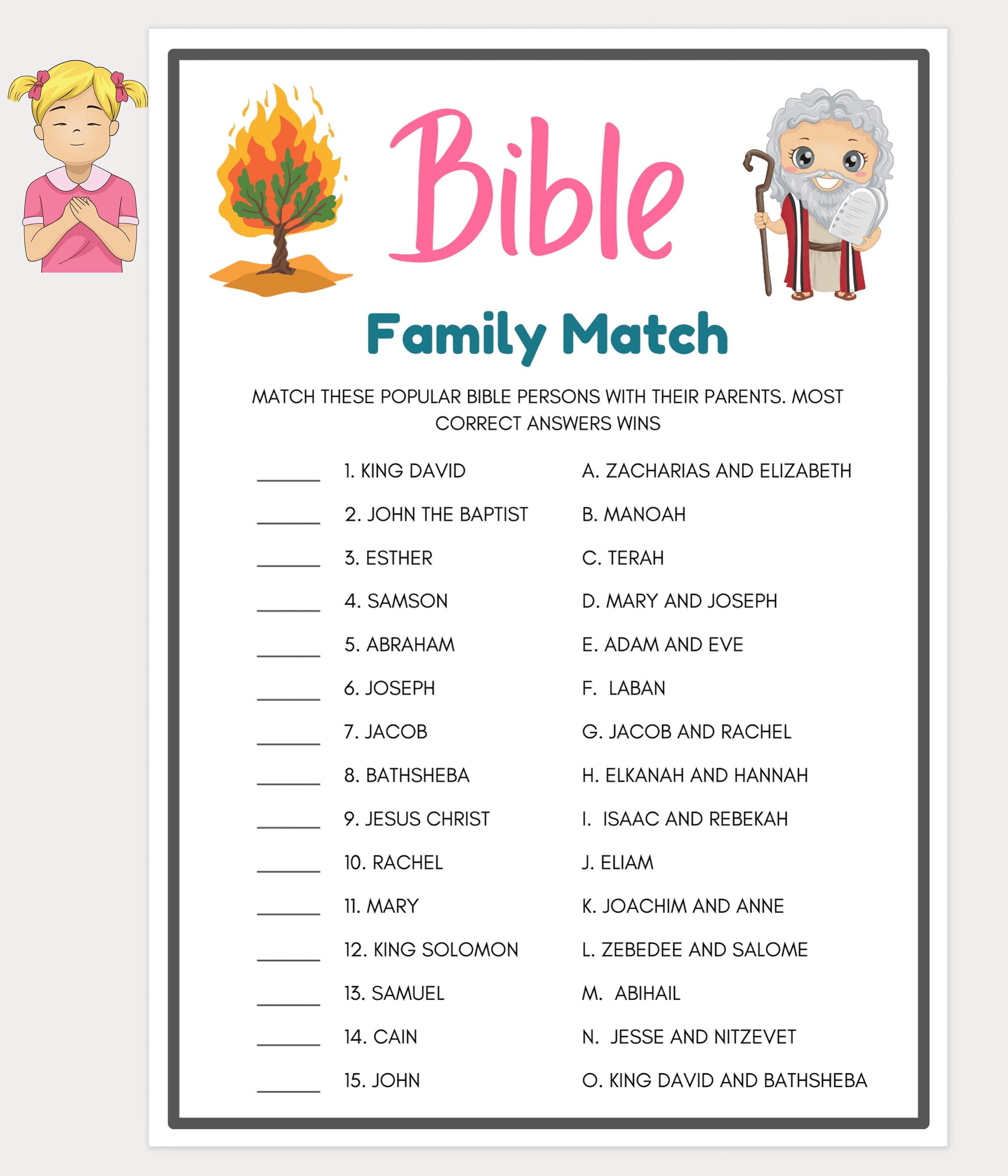 Bible Games, Bible Family Match Game, Bible Games Printable, Womens ...