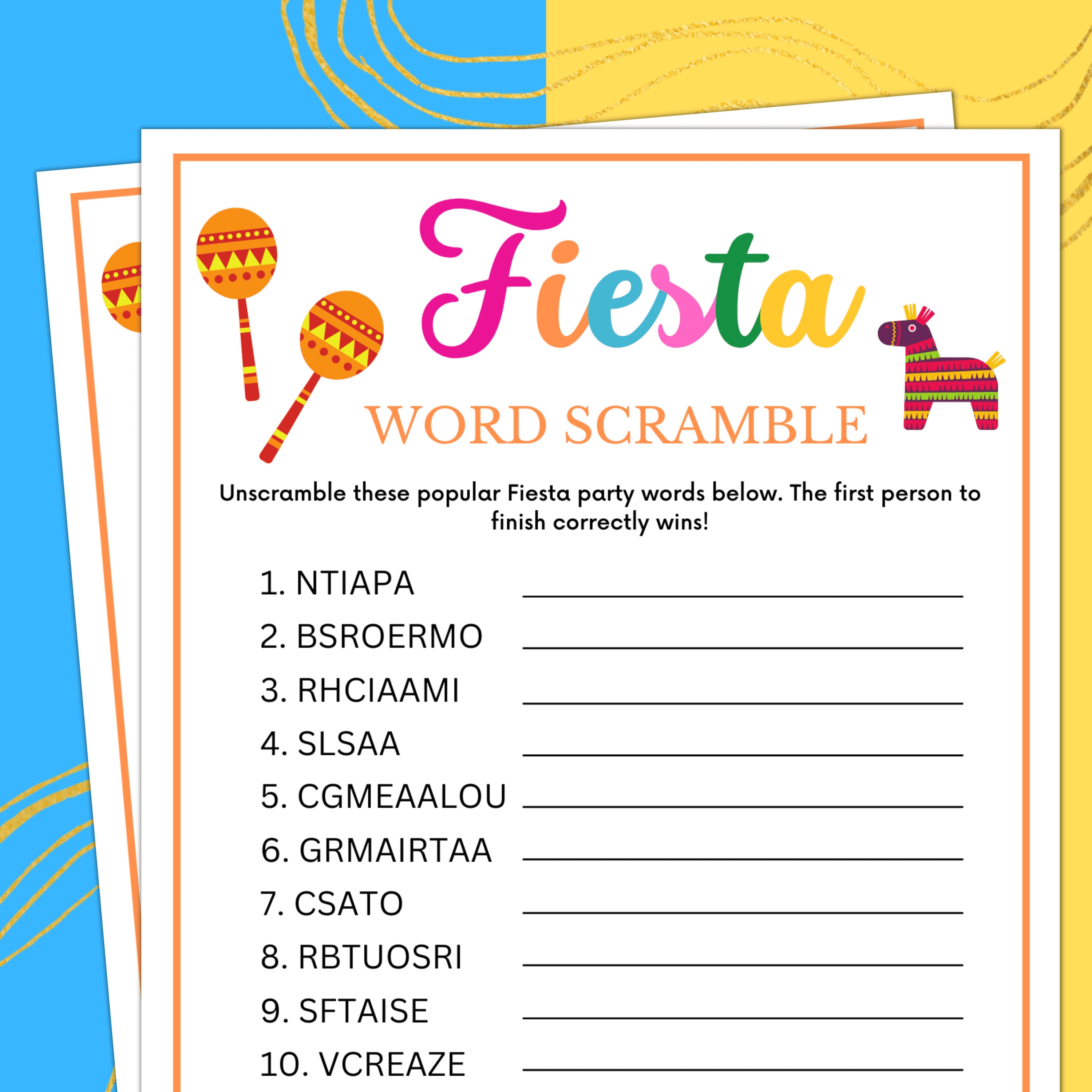 Fiesta Party Games, Word Scramble, Fiesta Games for Classroom, Birthday ...