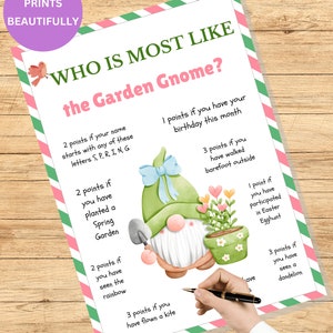 Who is Most Like the Garden Gnome Game, Printable Spring Games, Spring ...