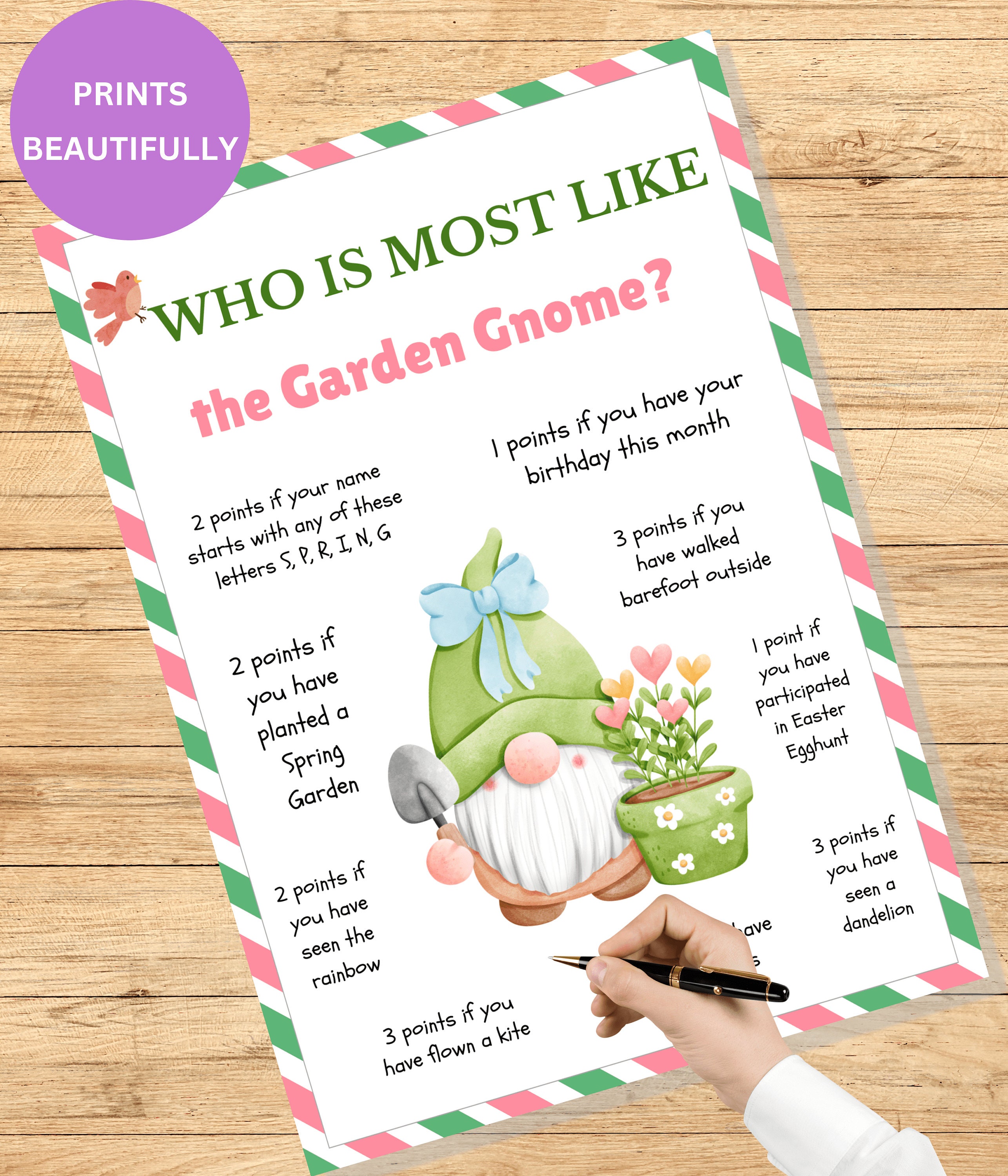 Who is Most Like the Garden Gnome Game, Printable Spring Games, Spring ...