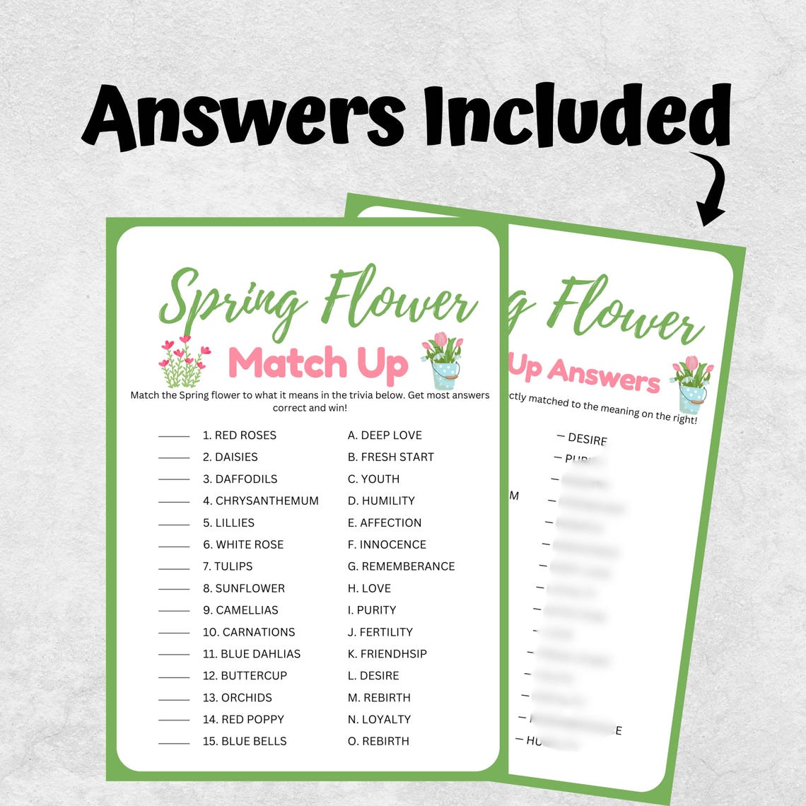 Spring Games, Spring Flower Trivia, Flower Match Up, Spring Party Games ...