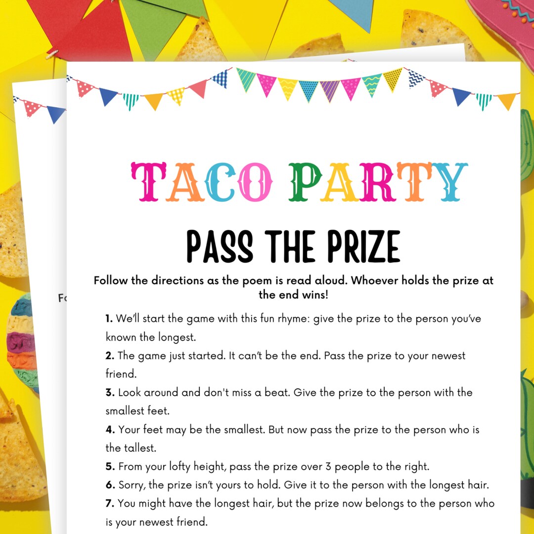 Taco Party Games, Pass the Prize, Taco Games, Taco Tuesday Game, Taco ...