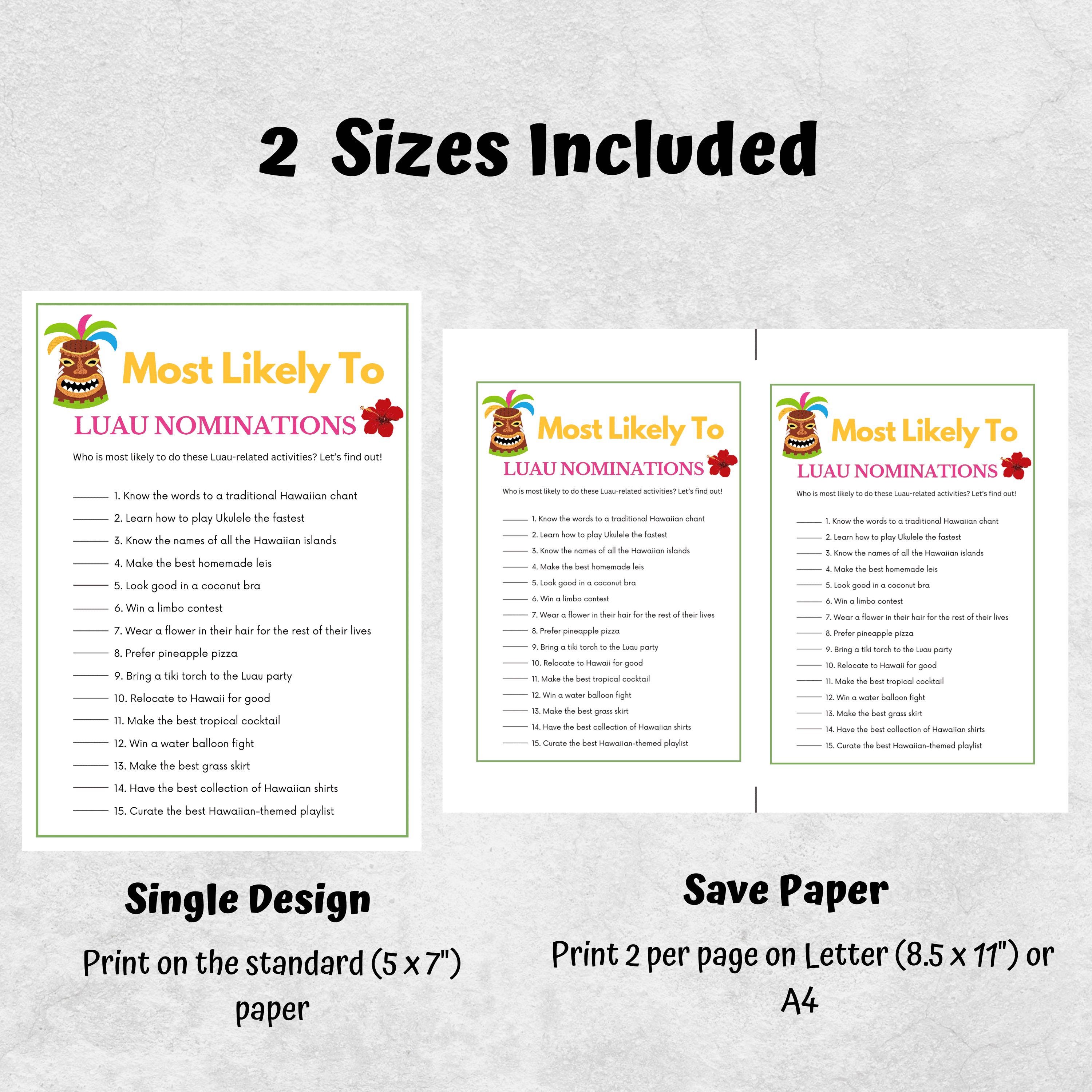 Luau Party Games, Most Likely To, Luau Games, Aloha Party Games ...