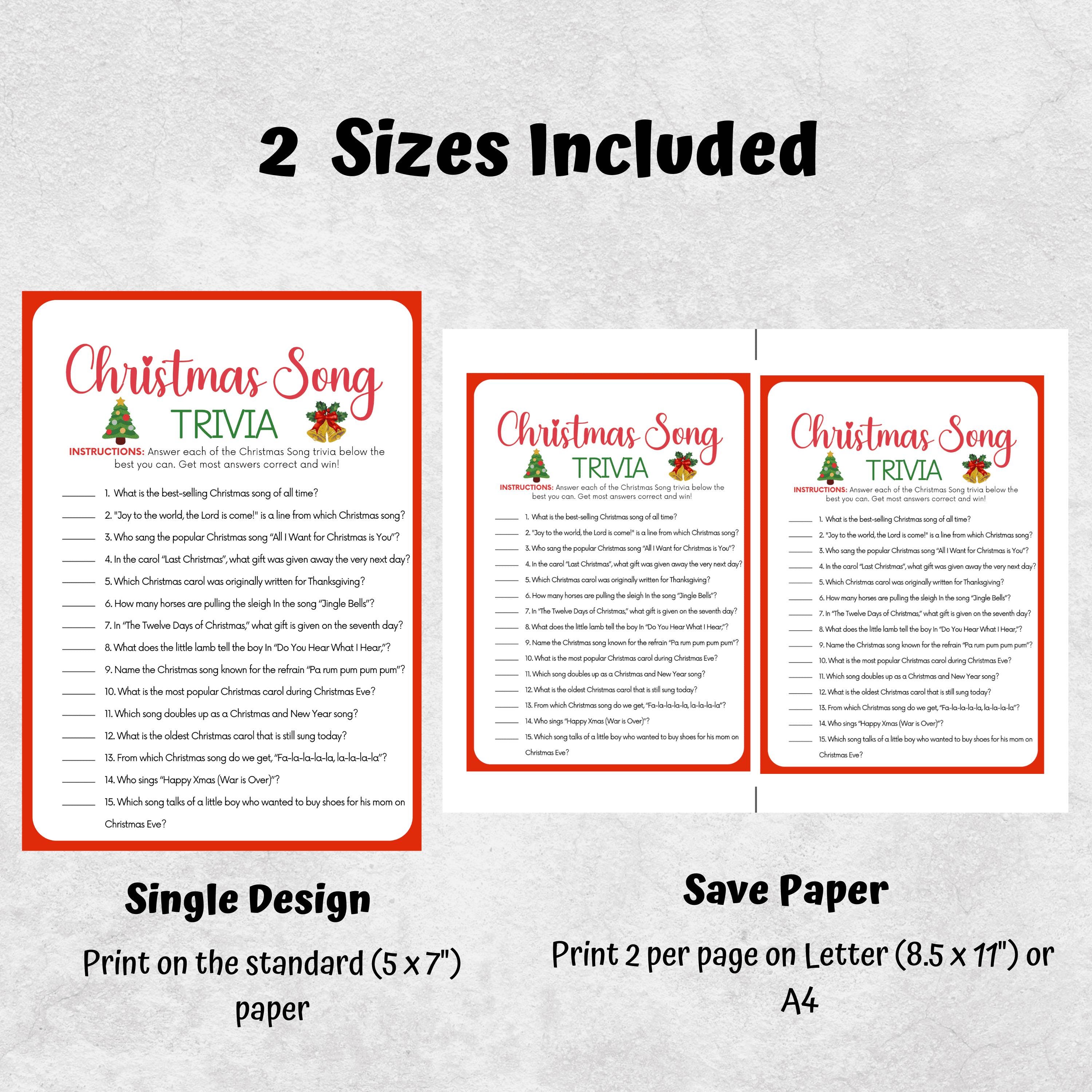 Christmas Song Trivia, Christmas Games, Printable Christmas Party Games ...