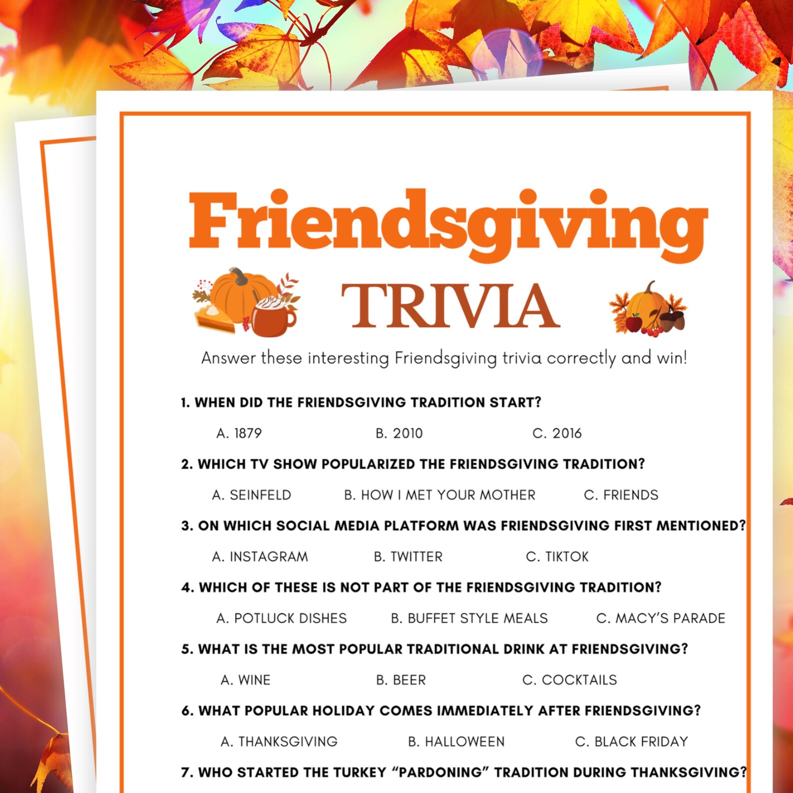 Friendsgiving Trivia, Friendsgiving Games, Thanksgiving Games ...