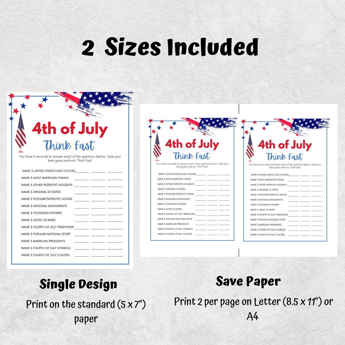 4th of July Think Fast Game, 4th of July Games, Independence Day ...
