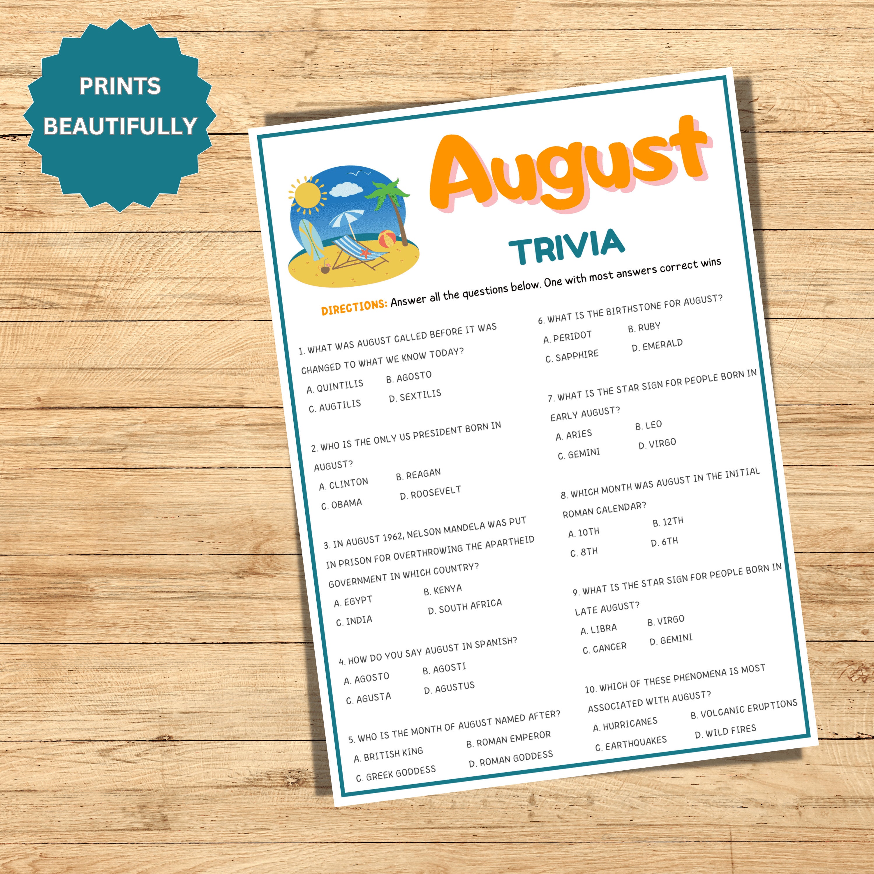 August Trivia, August Games, August Trivia for Kids & Adults, August ...