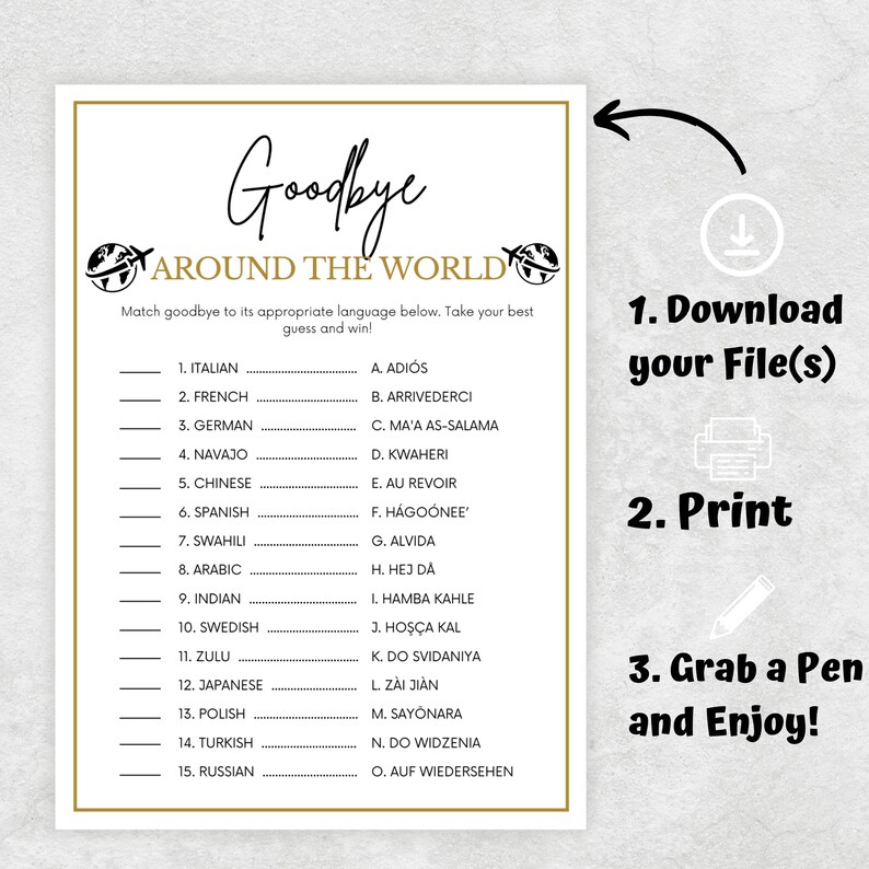 Goodbye Around the World, Match up Game, Going Away Party Games, Going ...