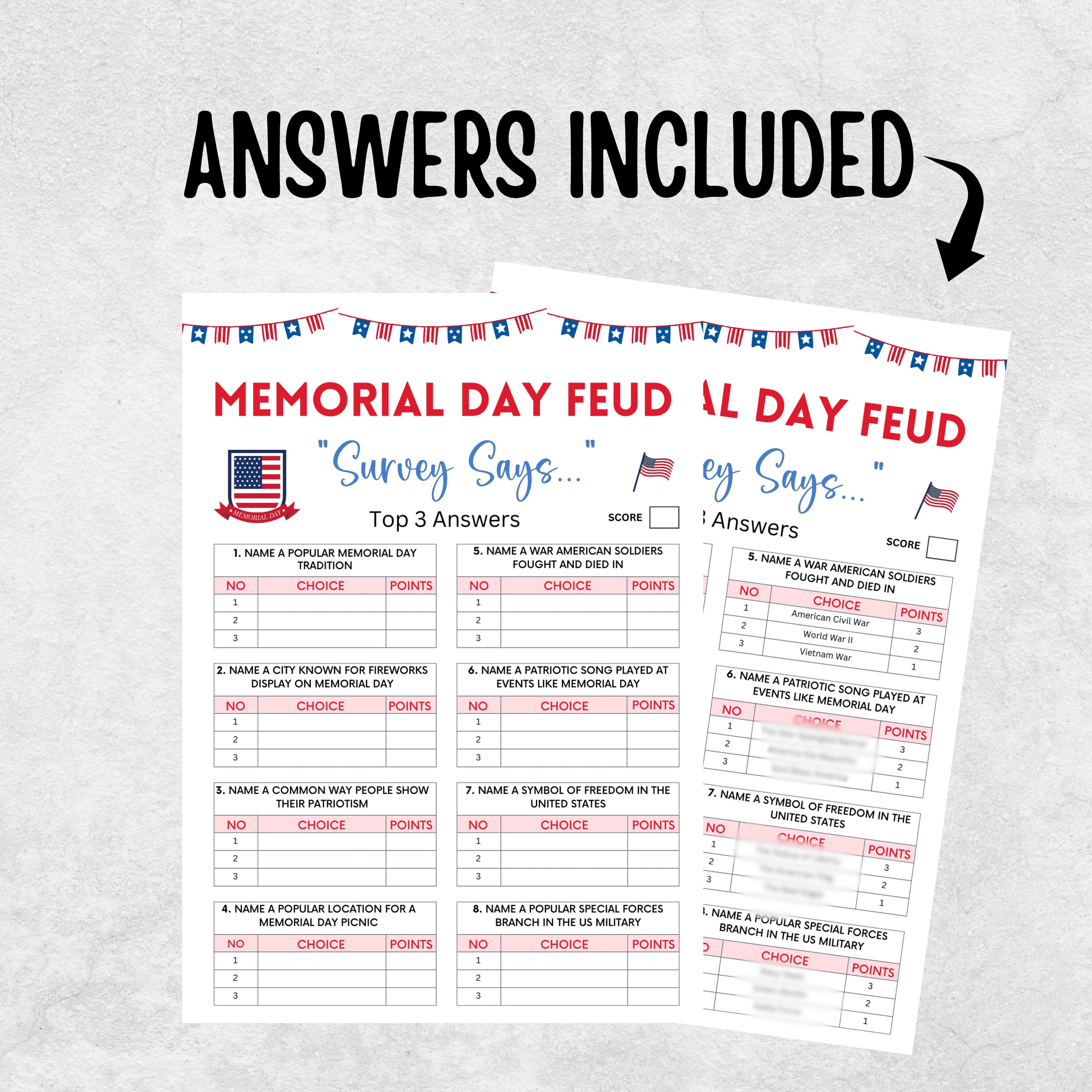 Memorial Day Games, Memorial Day Feud, Family Feud Survey Says Top ...