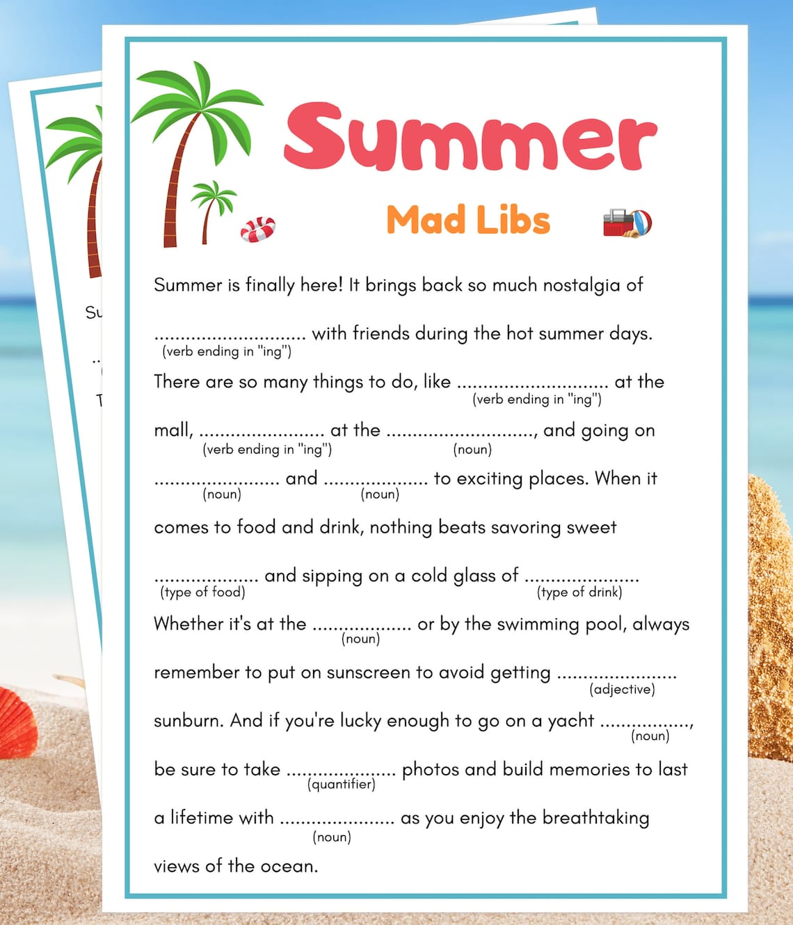 Summer Mad Libs, Summer Games, Summer Games for Kids, Summertime Games ...