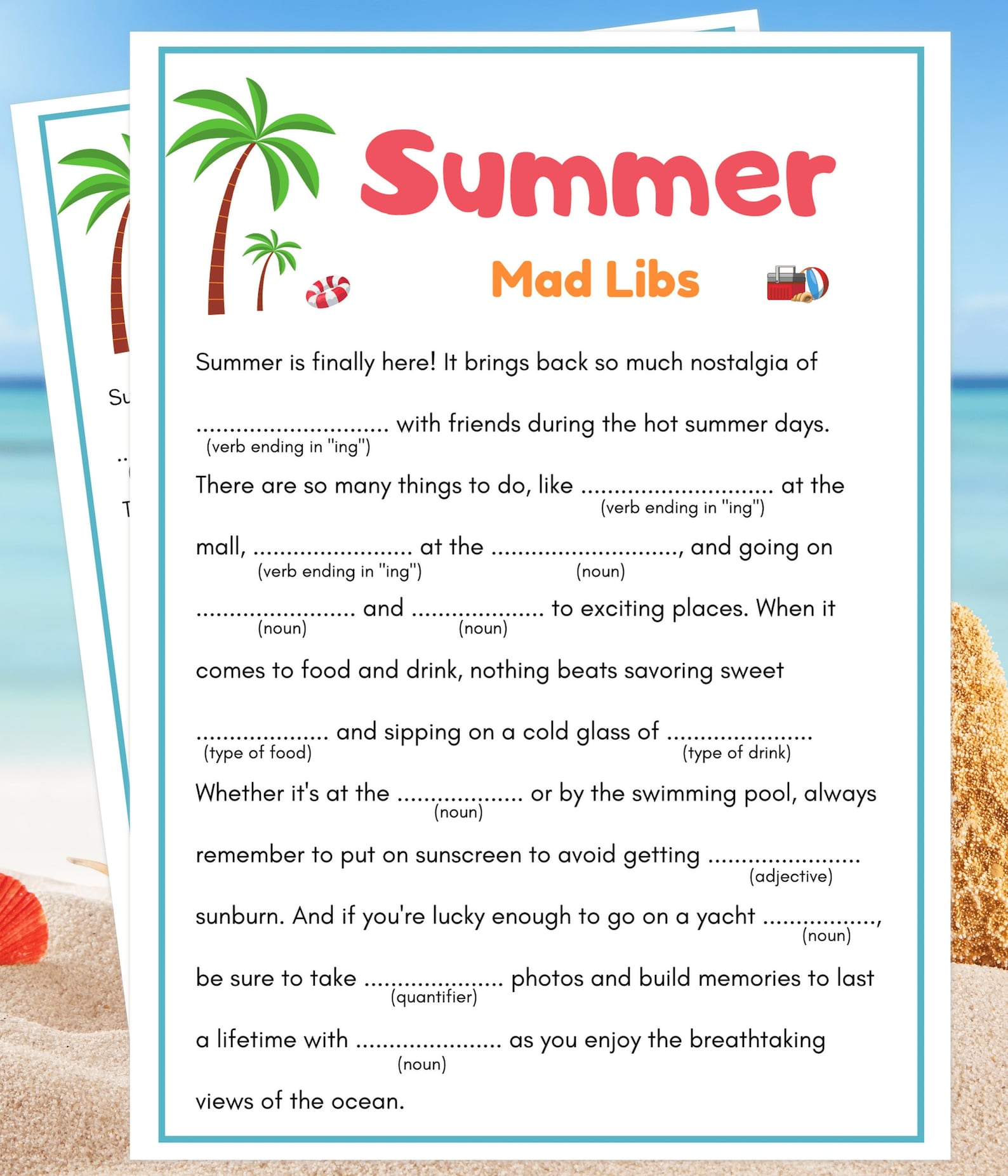 Summer Mad Libs, Summer Games, Summer Games for Kids, Summertime Games ...