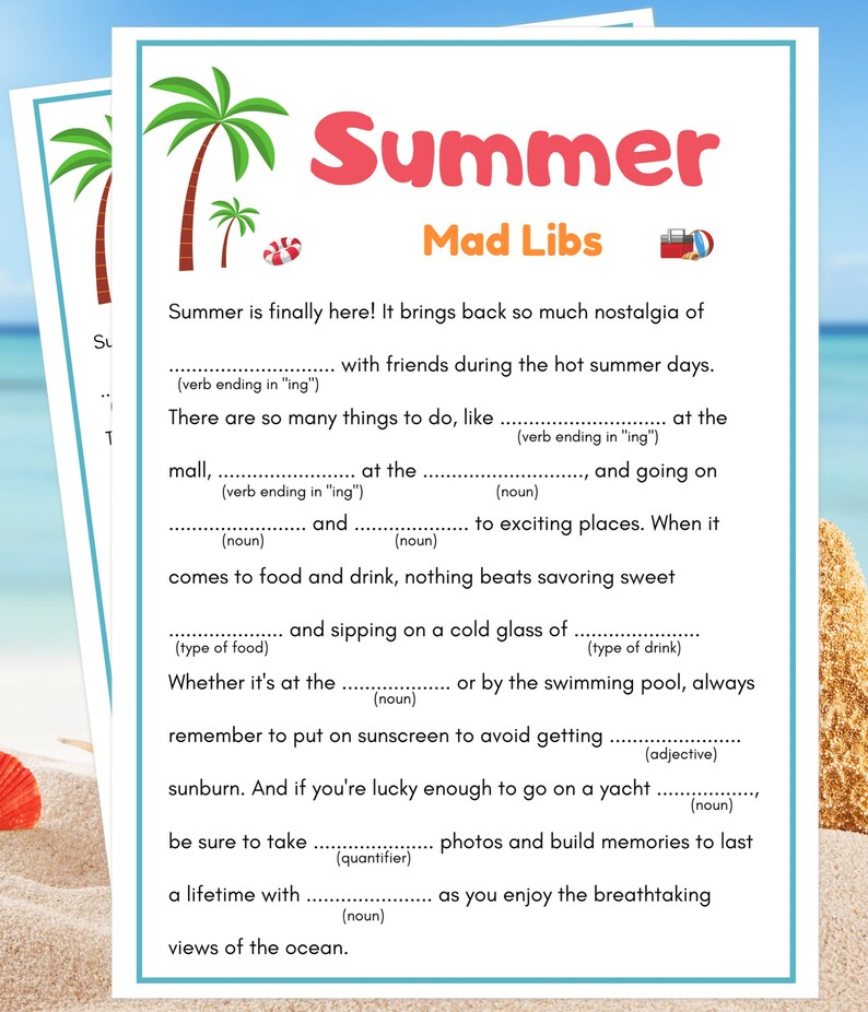 Summer Mad Libs, Summer Games, Summer Games for Kids, Summertime Games ...