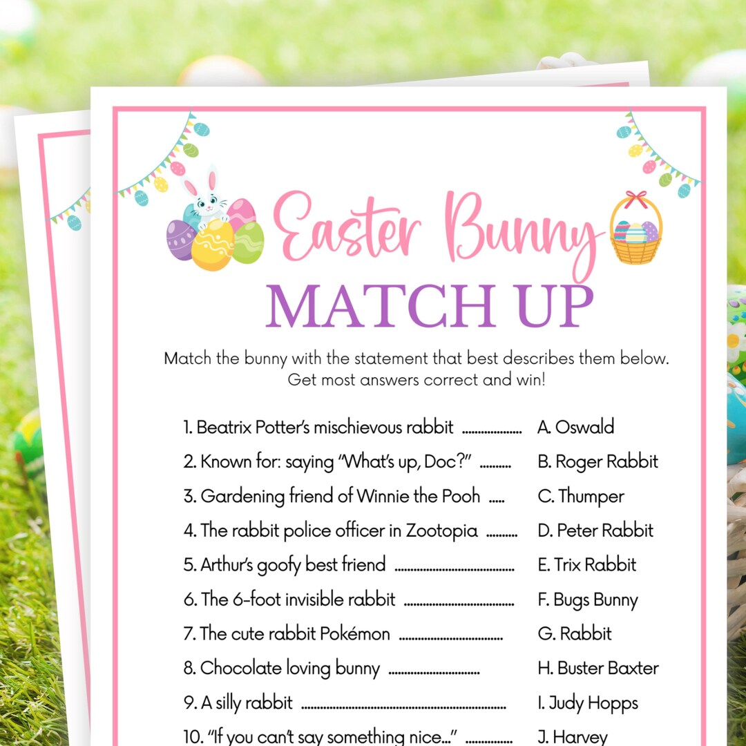 Easter Games, Bunny Match Up, Easter Party Games, Easter Game for Kids ...