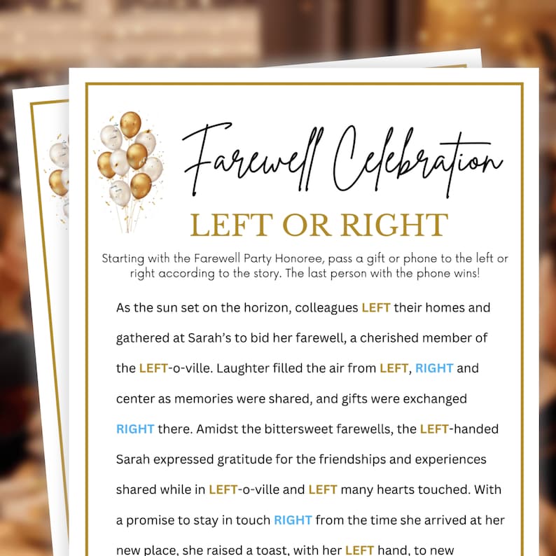 Farewell Party Games, Left or Right, Farewell Celebration, Going Away ...