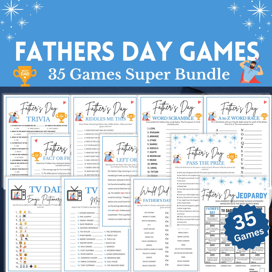 Fathers Day Games, 35 Game SUPER Bundle, Fathers Day Party Games, Games ...
