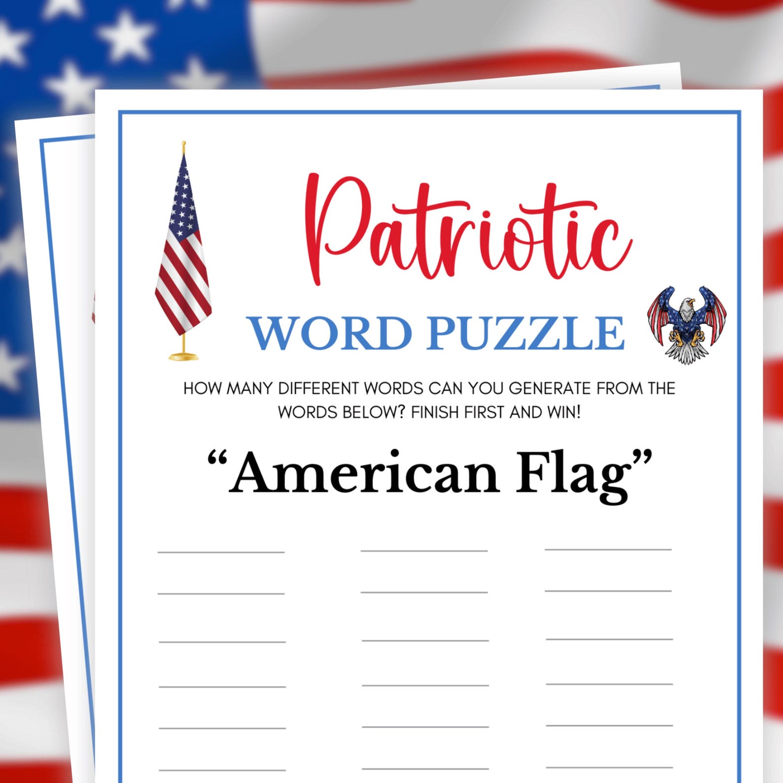 Patriotic Games, Word Puzzle, Labor Day Game, Veterans Day Games, 4th ...
