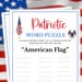 Patriotic Games, Word Puzzle, Labor Day Game, Veterans Day Games, 4th ...