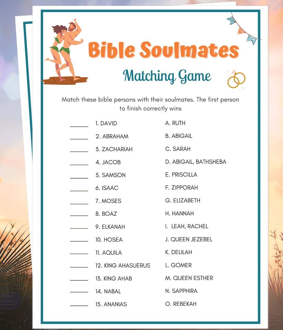 Bible Games, Bible Soulmates, Printable Bible Games, Bible Games for ...