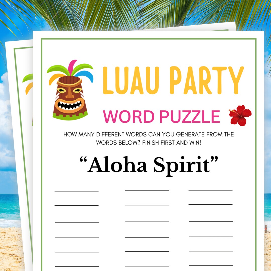 Luau Party Games, Luau Word Puzzle, Aloha Spirit, Luau Birthday Party ...