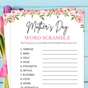 Mothers Day Games, Word Scramble, Mothers Day Party Games for Kids ...