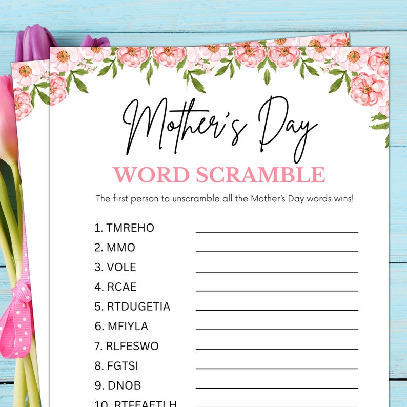Mothers Day Games, Word Scramble, Mothers Day Party Games for Kids ...
