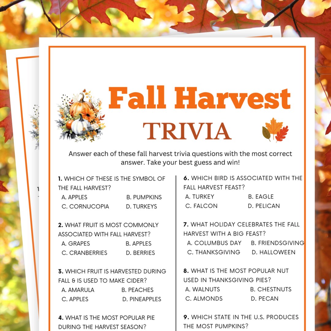 Fall Harvest Trivia, Fall Games, Printable Fall Party Games, Autumn ...