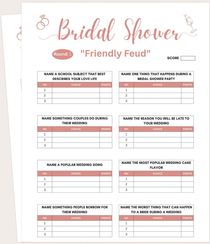 Bridal Shower Friendly Feud Game, Bridal Shower Feud for Adults, Bridal ...
