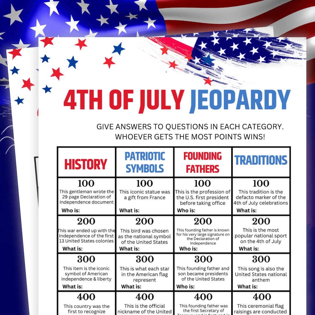 4th of July Games, 4th of July Jeopardy, Independence Day Games ...