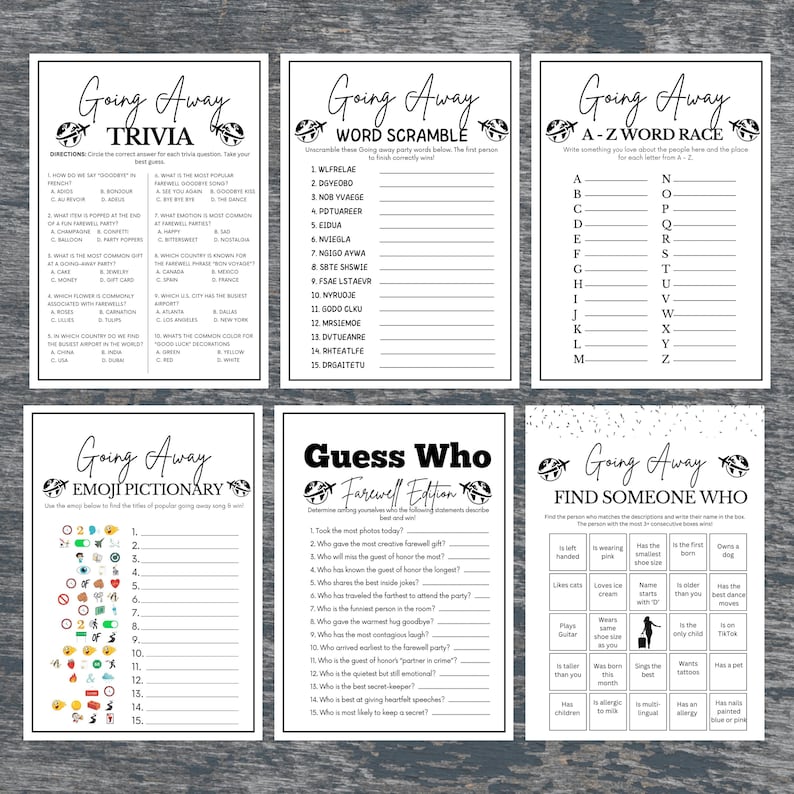 Going Away Party Games Bundle, 50 Game SUPER Bundle, Going Away Games ...